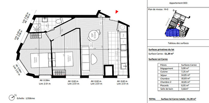 Appartement à vendre - Asnières-sur-Seine, Gresillons, Voltaire - 3 pièces - 2 chambres