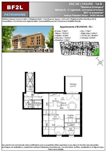 Appartement à louer - Béziers, Gargailhan, Pech de la Pomme - 2 pièces - 1 chambre