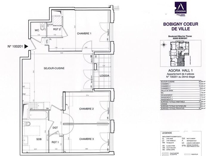 Appartement à louer - Bobigny, Centre-ville - 4 pièces - 3 chambres