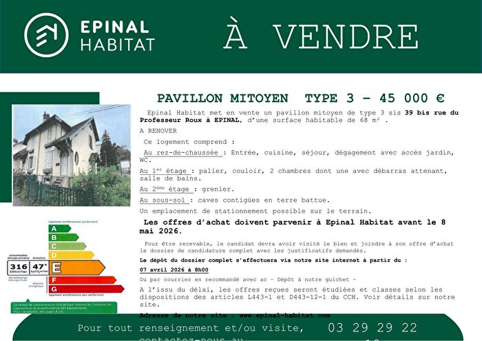 Maison à vendre - Épinal, Ouest - 3 pièces - 2 chambres