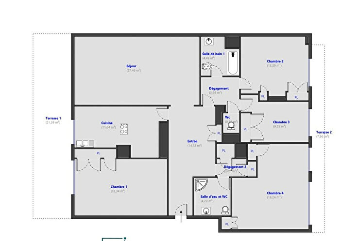 Appartement à vendre - Nice, Saint-Sylvestre - 5 pièces - 4 chambres