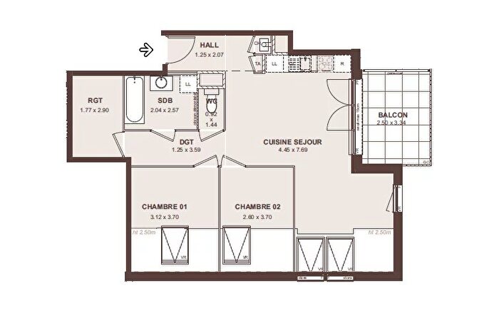 Appartement à vendre - Neydens - 3 pièces - 2 chambres