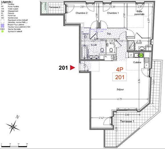 Appartement à vendre - Cagnes-sur-Mer, Saint-Roman, Lautin - 4 pièces - 3 chambres