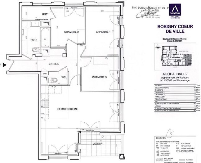 Appartement à louer - Bobigny, Centre-ville - 4 pièces - 3 chambres