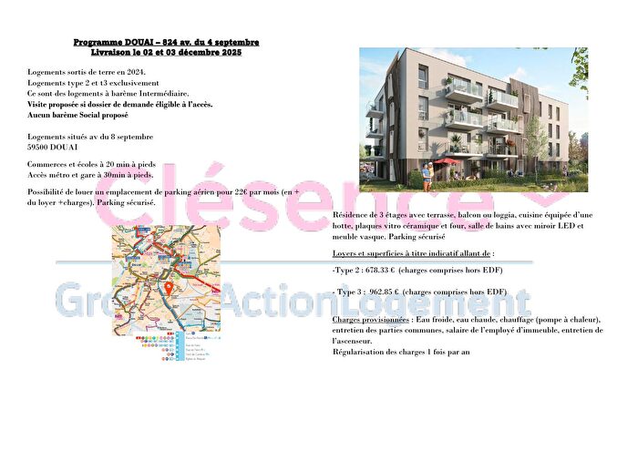 Appartement à louer - Douai - 3 pièces - 2 chambres