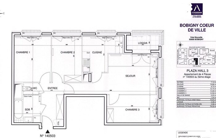 Appartement à louer - Bobigny, Centre-ville - 4 pièces - 3 chambres