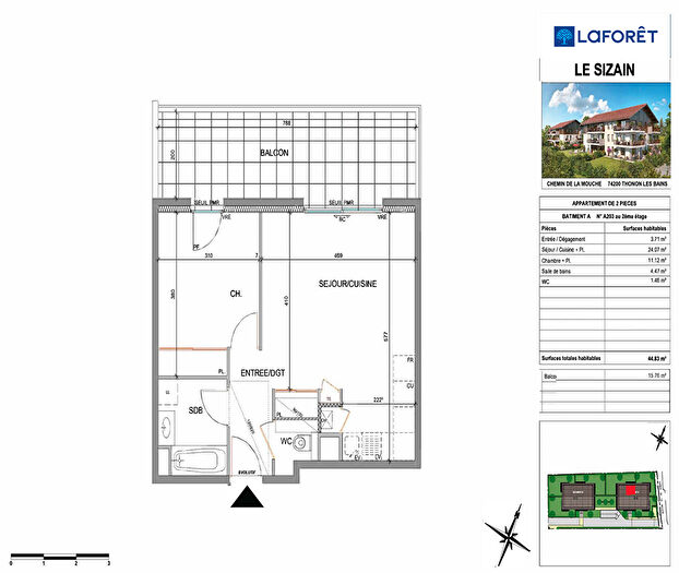 Appartement à vendre - Thonon-les-Bains, Est - 2 pièces - 1 chambre