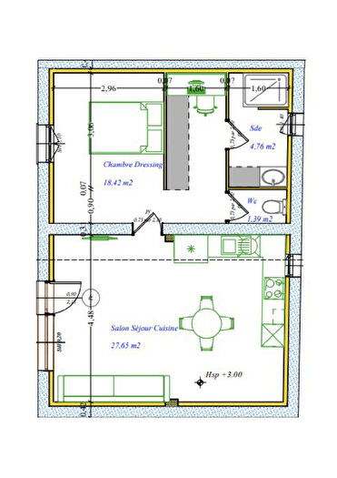 Appartement à louer - Le Thor - 2 pièces - 1 chambre