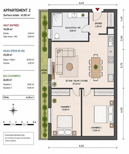 Appartement à vendre - Granville, Saint-Nicolas - 3 pièces - 2 chambres