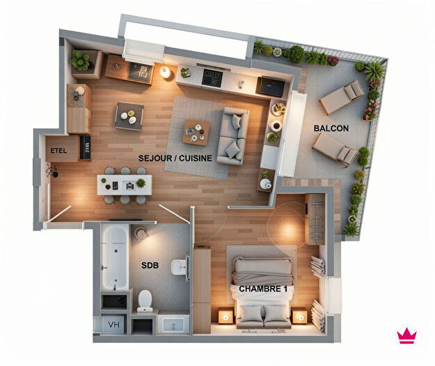 Appartement à vendre - Grenoble, Eaux-Claires, Mistral - 2 pièces - 1 chambre