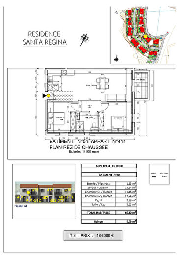 Appartement à vendre - Olmeta-di-Tuda - 3 pièces - 2 chambres