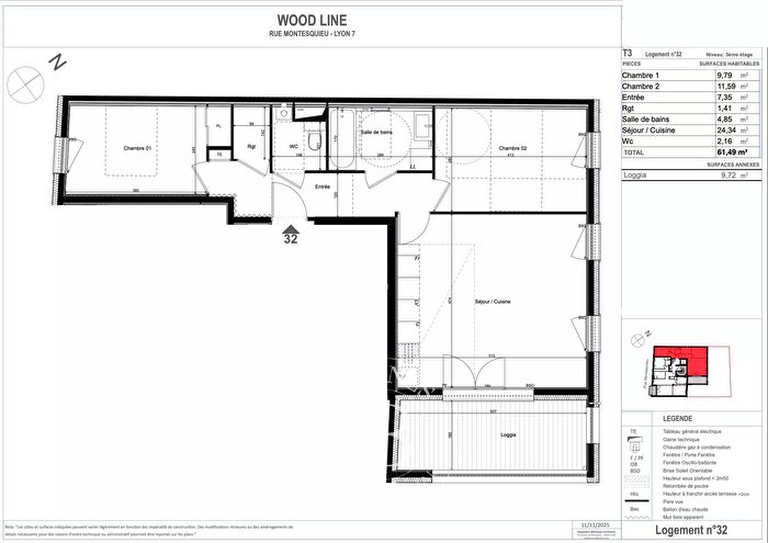 Appartement à vendre - Lyon e , Guillotière - 3 pièces - 2 chambres