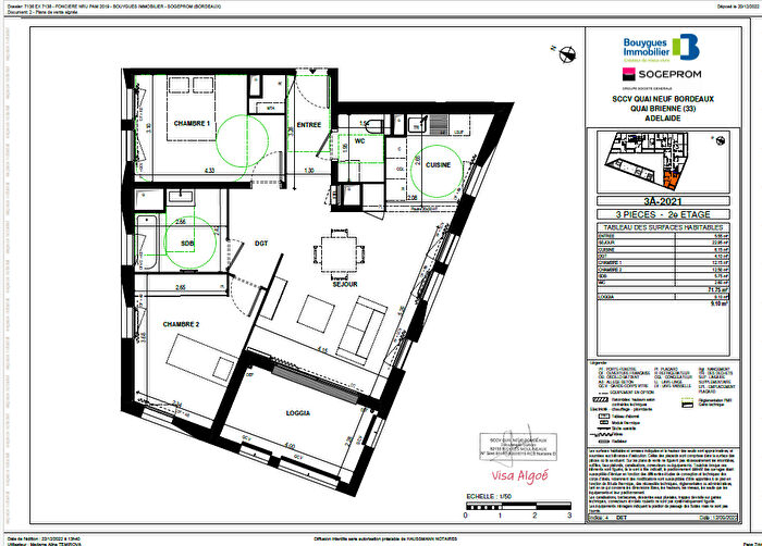 Appartement à louer - Bordeaux, Gare Saint-Jean - 3 pièces - 2 chambres