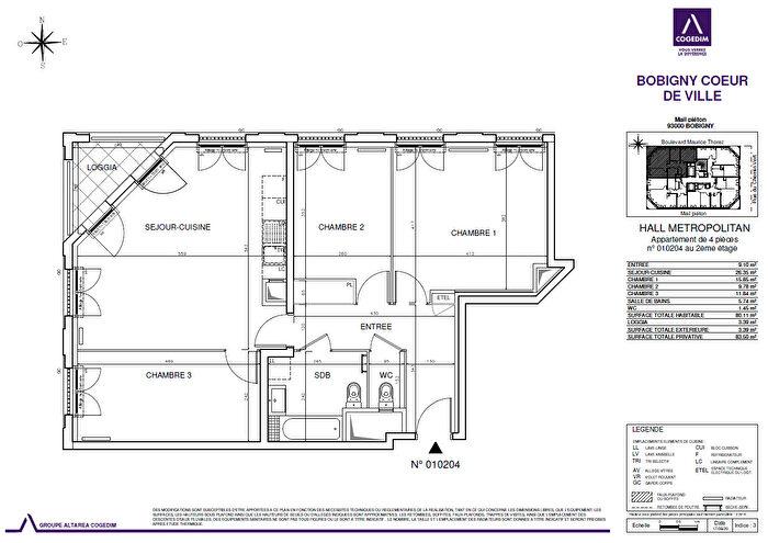 Appartement à louer - Bobigny, Centre-ville - 4 pièces - 3 chambres