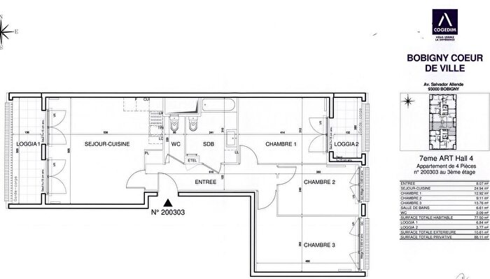 Appartement à louer - Bobigny, Centre-ville - 4 pièces - 3 chambres