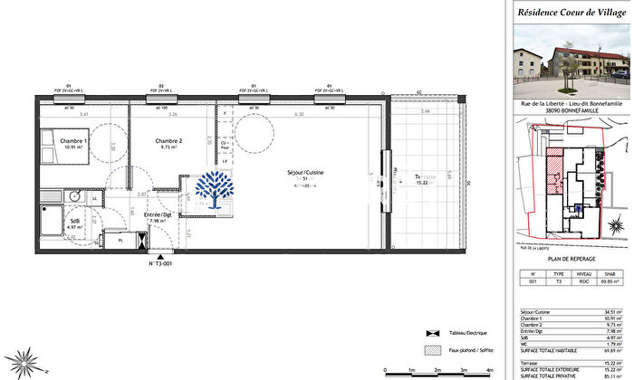Appartement à vendre - Bonnefamille - 3 pièces - 2 chambres