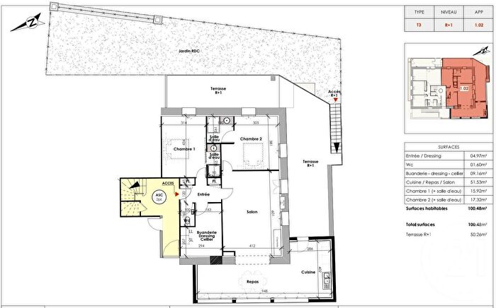 Appartement à vendre - Clermont-lHérault - 3 pièces - 2 chambres