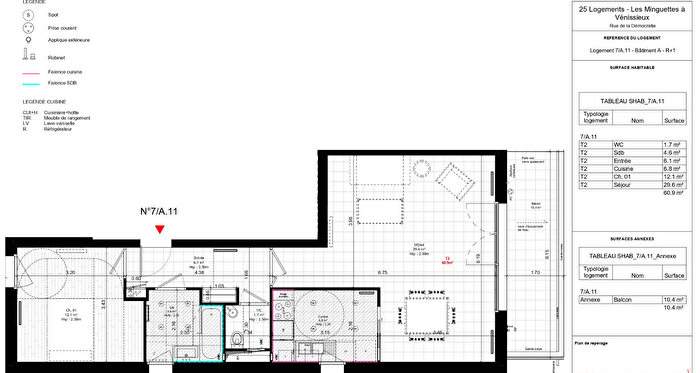 Appartement à louer - Vénissieux, Charles Perrault - 2 pièces - 1 chambre