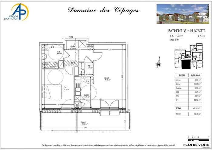 Appartement à vendre - Colmar, Saint-Vincent - 2 pièces - 1 chambre