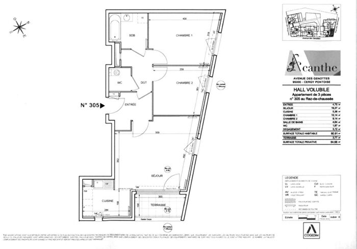 Appartement à louer - Cergy, Axe Majeur, Horloge - 3 pièces - 2 chambres