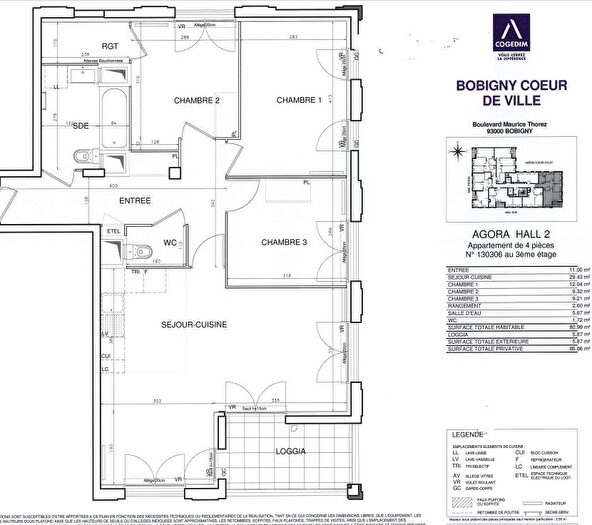 Appartement à louer - Bobigny, Centre-ville - 4 pièces - 3 chambres