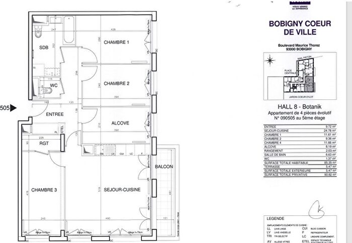 Appartement à louer - Bobigny, Centre-ville - 4 pièces - 3 chambres
