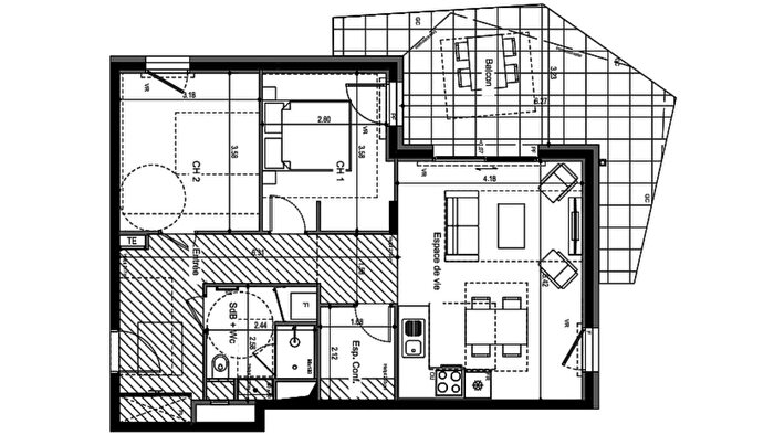 Appartement à vendre - Ville-la-Grand - 3 pièces - 2 chambres
