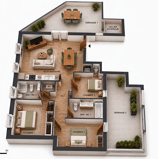 Appartement 4 pièces à Toulouse, Patte d'Oie, Fontaines, à vendre