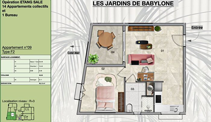 Appartement à vendre - Létang-Salé, Centre-ville, Ravine Sheunon - 2 pièces - 1 chambre