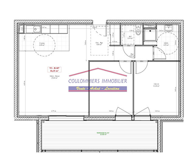 Appartement à vendre - Coulommiers - 3 pièces - 2 chambres