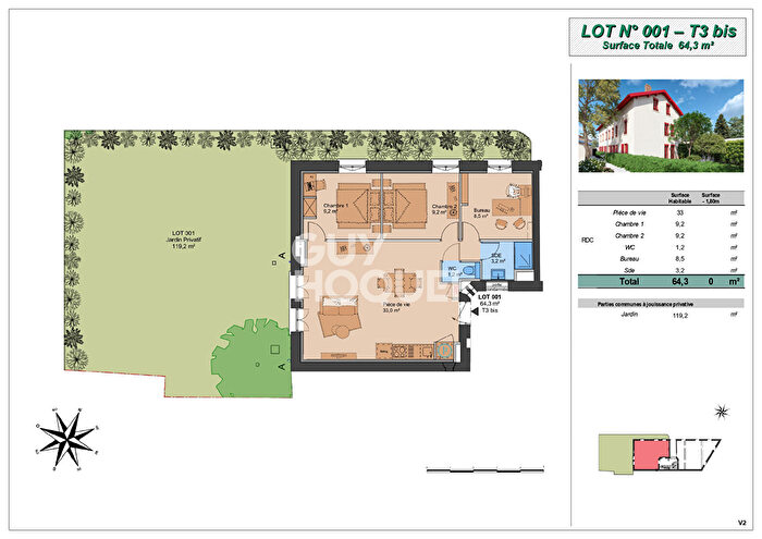 Appartement à vendre - Lyon e , Monchat - 3 pièces - 2 chambres