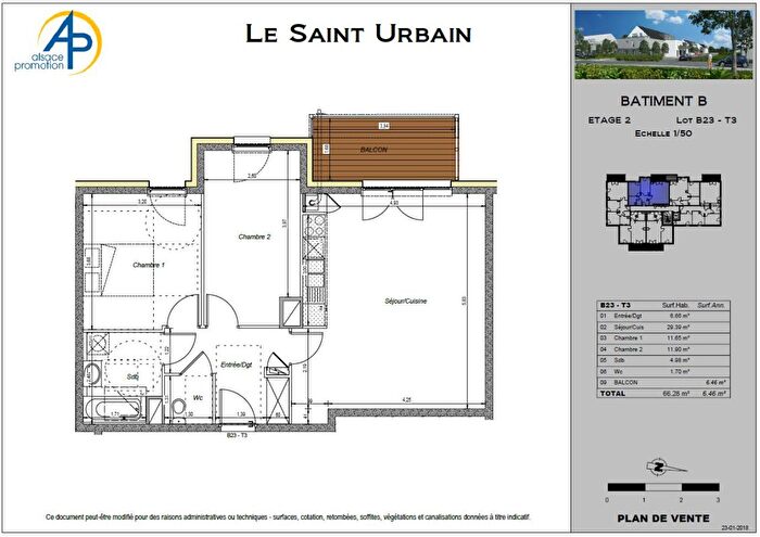 Appartement à louer - Colmar, Saint-Vincent - 3 pièces - 2 chambres