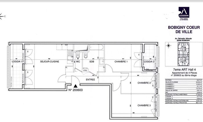 Appartement à louer - Bobigny, Centre-ville - 4 pièces - 3 chambres