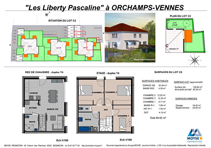Appartement à vendre - Orchamps-Vennes - 4 pièces - 3 chambres