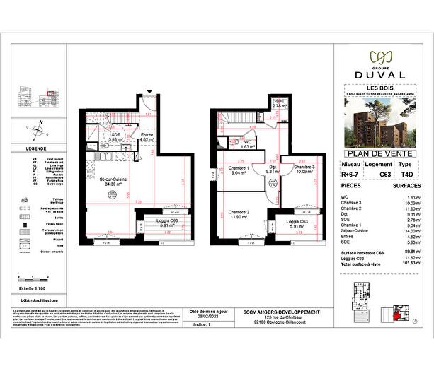 Appartement à vendre - Angers, Belle, Beille - 4 pièces - 3 chambres