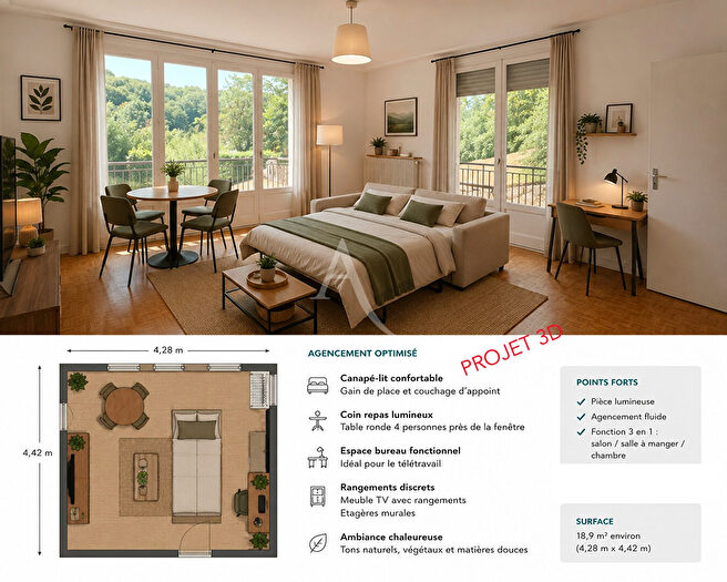 Billère, Marnières - Appartement 1 pièce à vendre