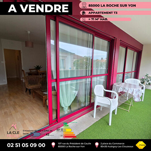 Appartement à vendre - La Roche-sur-Yon, Pentagone, Pont-Morineau - 3 pièces - 2 chambres
