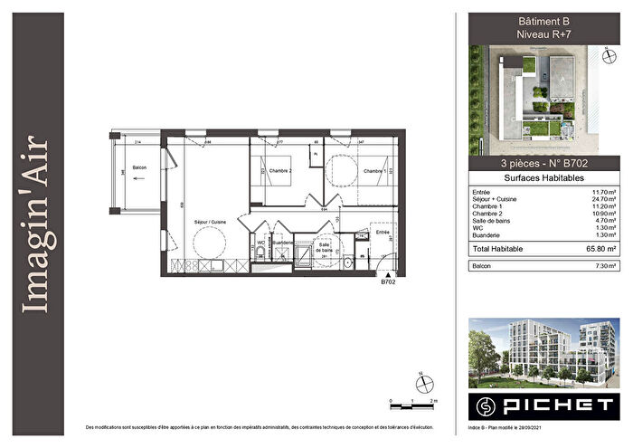Appartement à louer - Dijon, Bourroches - 3 pièces - 2 chambres