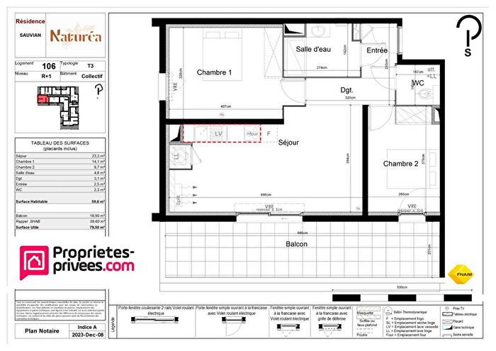 Appartement à vendre - Sauvian - 3 pièces - 2 chambres