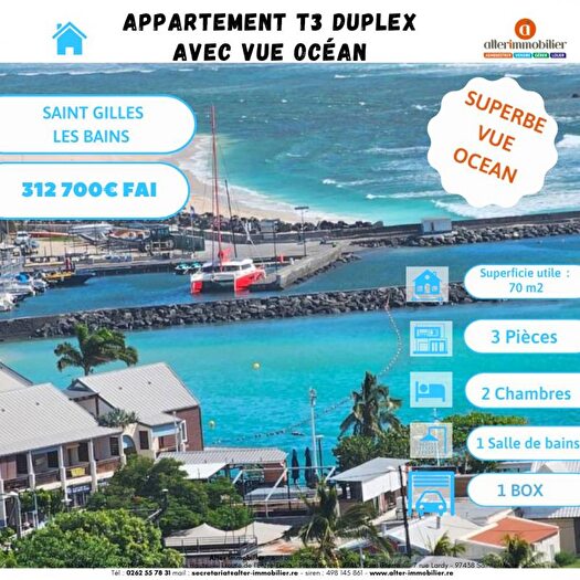 Appartement à vendre - Saint-Paul, Saint-Gilles les Bains - 3 pièces - 2 chambres