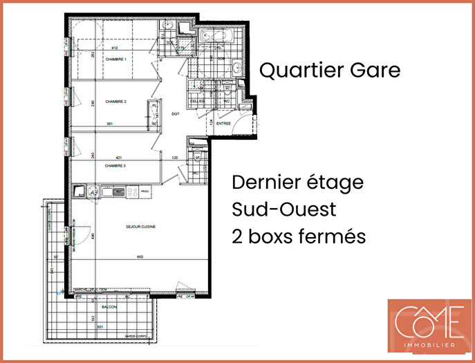 Appartement à vendre - Saint-Malo, La Gare, Marville - 4 pièces - 3 chambres