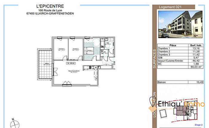 Appartement à vendre - Illkirch-Graffenstaden, Centre Ouest - 4 pièces - 3 chambres