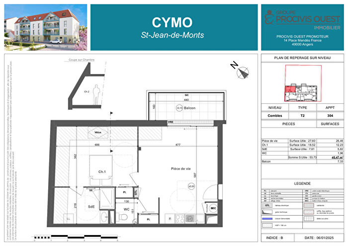 Appartement à vendre - Saint-Jean-de-Monts - 2 pièces - 1 chambre