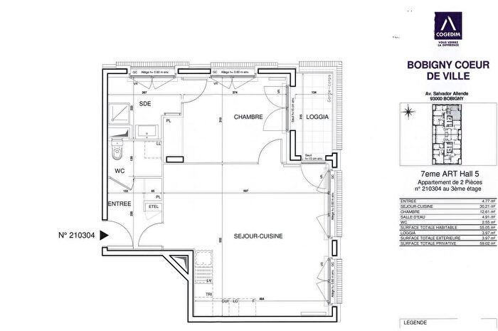 Appartement à louer - Bobigny, Centre-ville - 2 pièces - 1 chambre