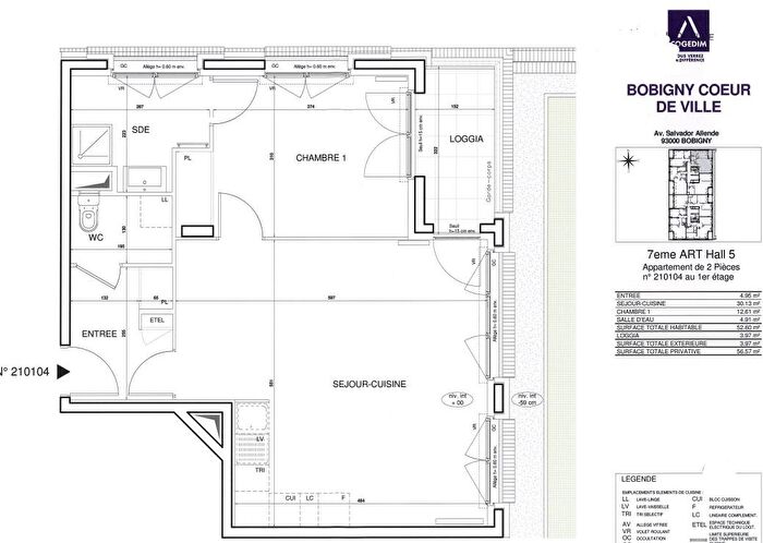 Appartement à louer - Bobigny, Centre-ville - 2 pièces - 1 chambre