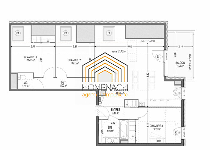 Appartement à vendre - Corbelin - 4 pièces - 3 chambres