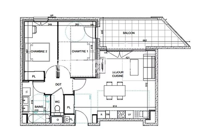 Appartement à vendre - Tarare - 3 pièces - 2 chambres