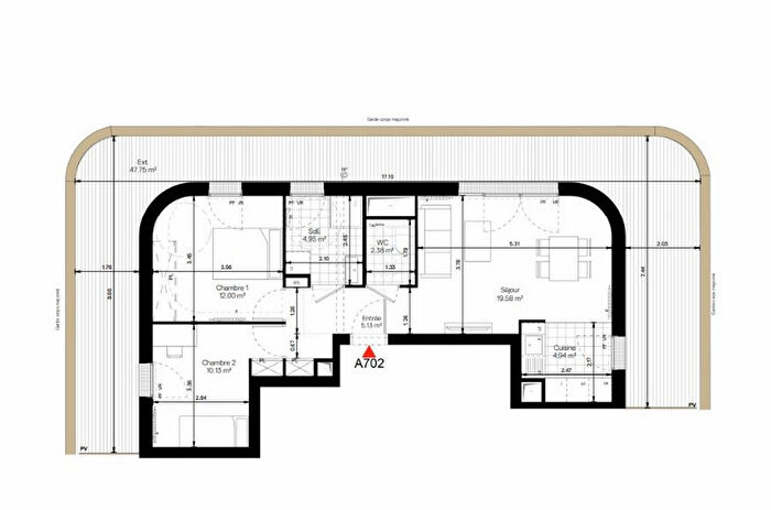 Appartement à vendre - Châtillon, Conservatoire - 3 pièces - 2 chambres