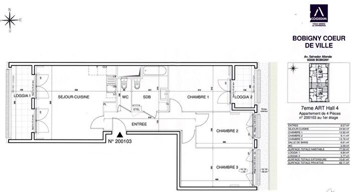 Appartement à louer - Bobigny, Centre-ville - 4 pièces - 3 chambres