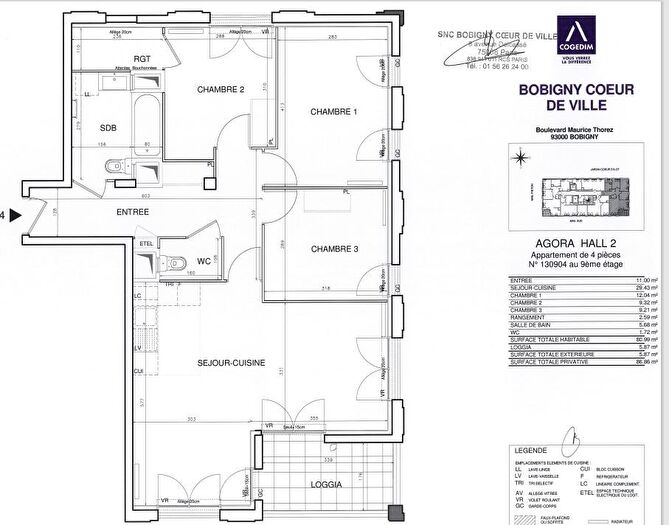 Appartement à louer - Bobigny, Centre-ville - 4 pièces - 3 chambres